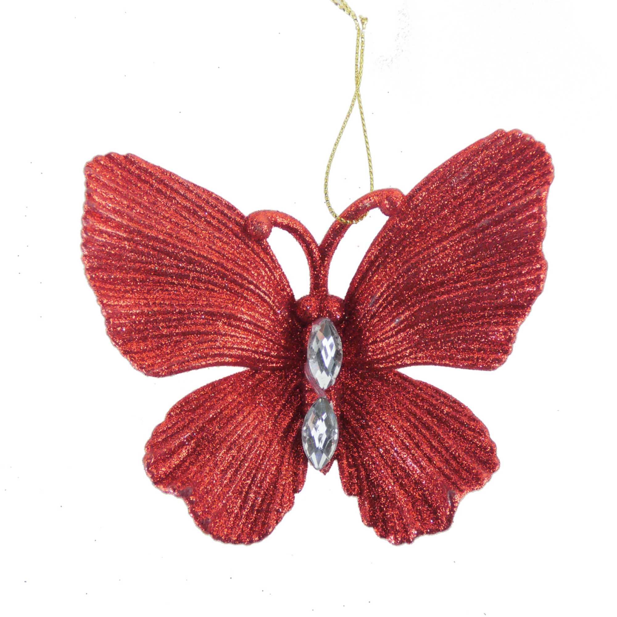 Diamante Red Glitter Butterfly Bauble | Christmas Tree Decorations ...