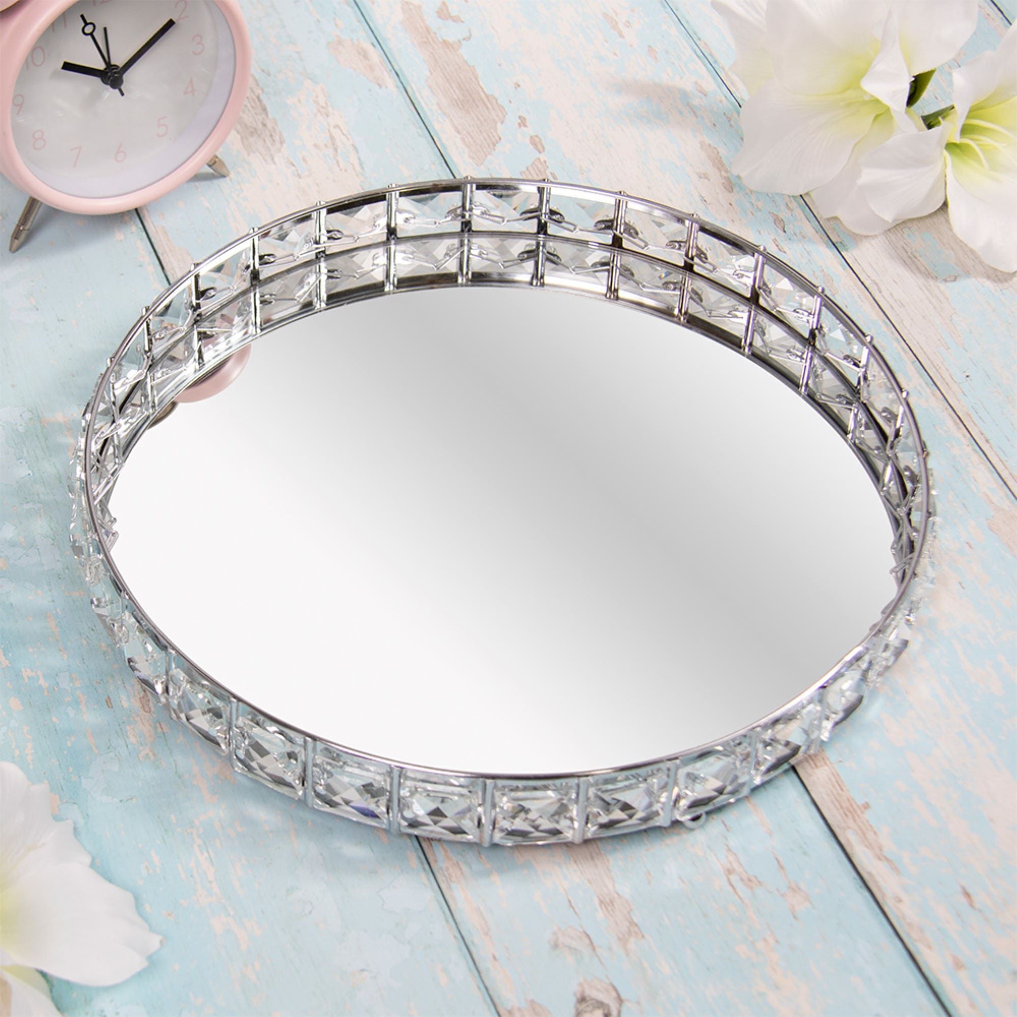 Round Crystal Mirrored Tray 31cm – The Spotty Bag Shop
