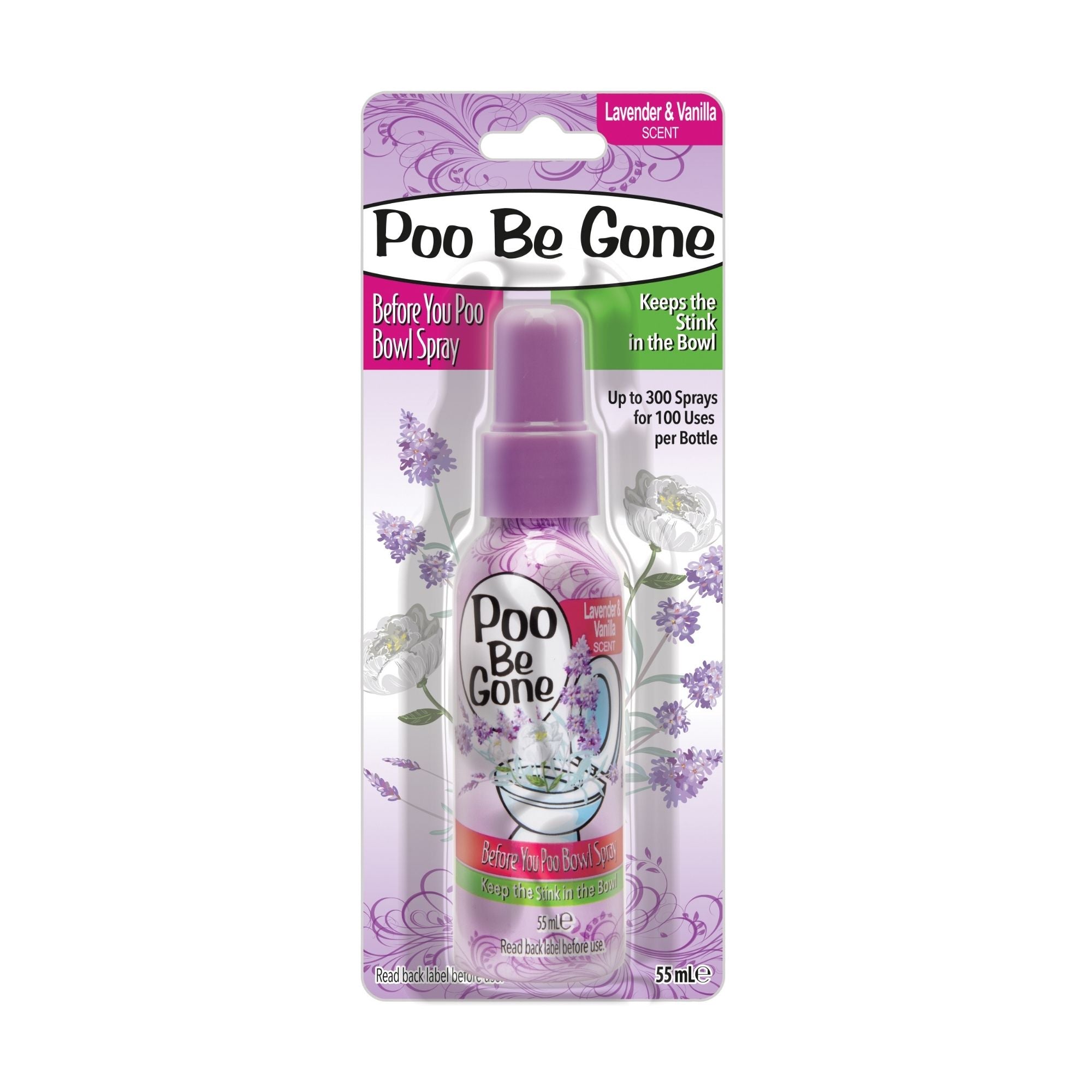 Poo Be Gone Toilet Air Freshener Lavender & Vanilla Scent Spray 55ml ...
